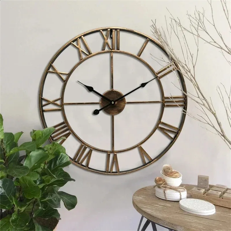 Large 3D Roman Numeral Wall Clock - Modern Iron Art Decor, Silent Non ...