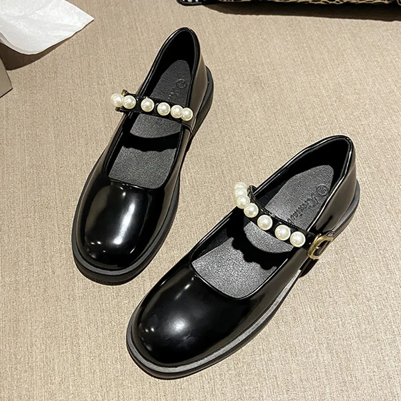 Bulk Lolita Cosplay JK Uniform Shoes Pearl Leather Strap Flats Loafers ...