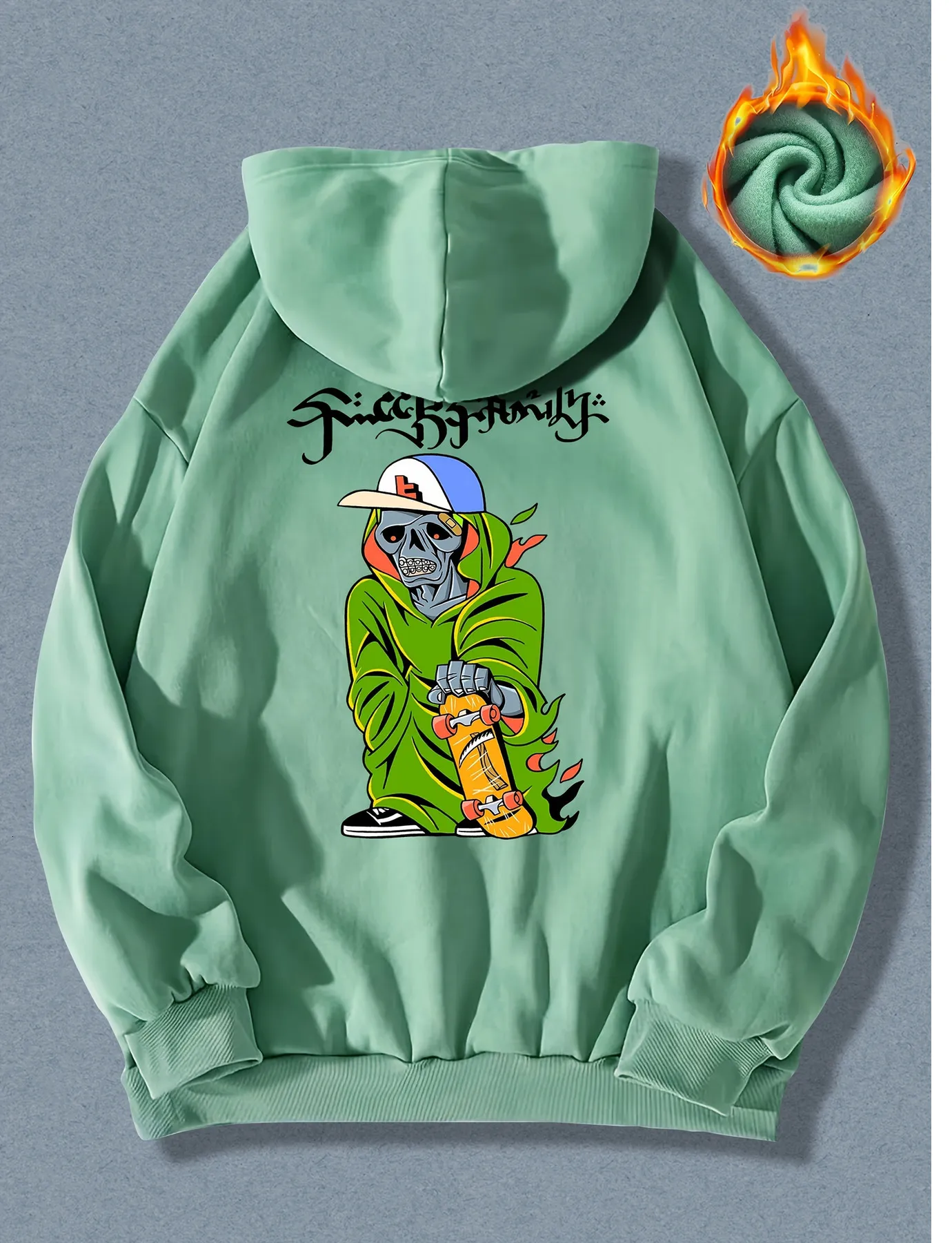 Men's Halloween Hoodie With Graffiti Letters And Cartoon Skeleton Print ...