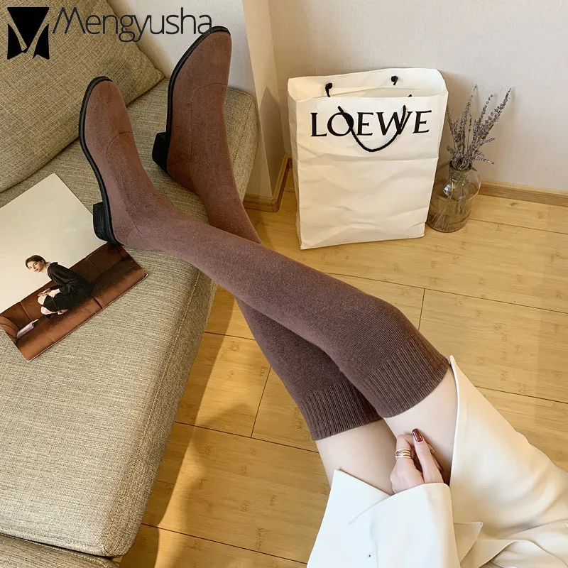 Stretch Over Knee High Boots - Premium Knit Thigh High Heeled Boots for ...