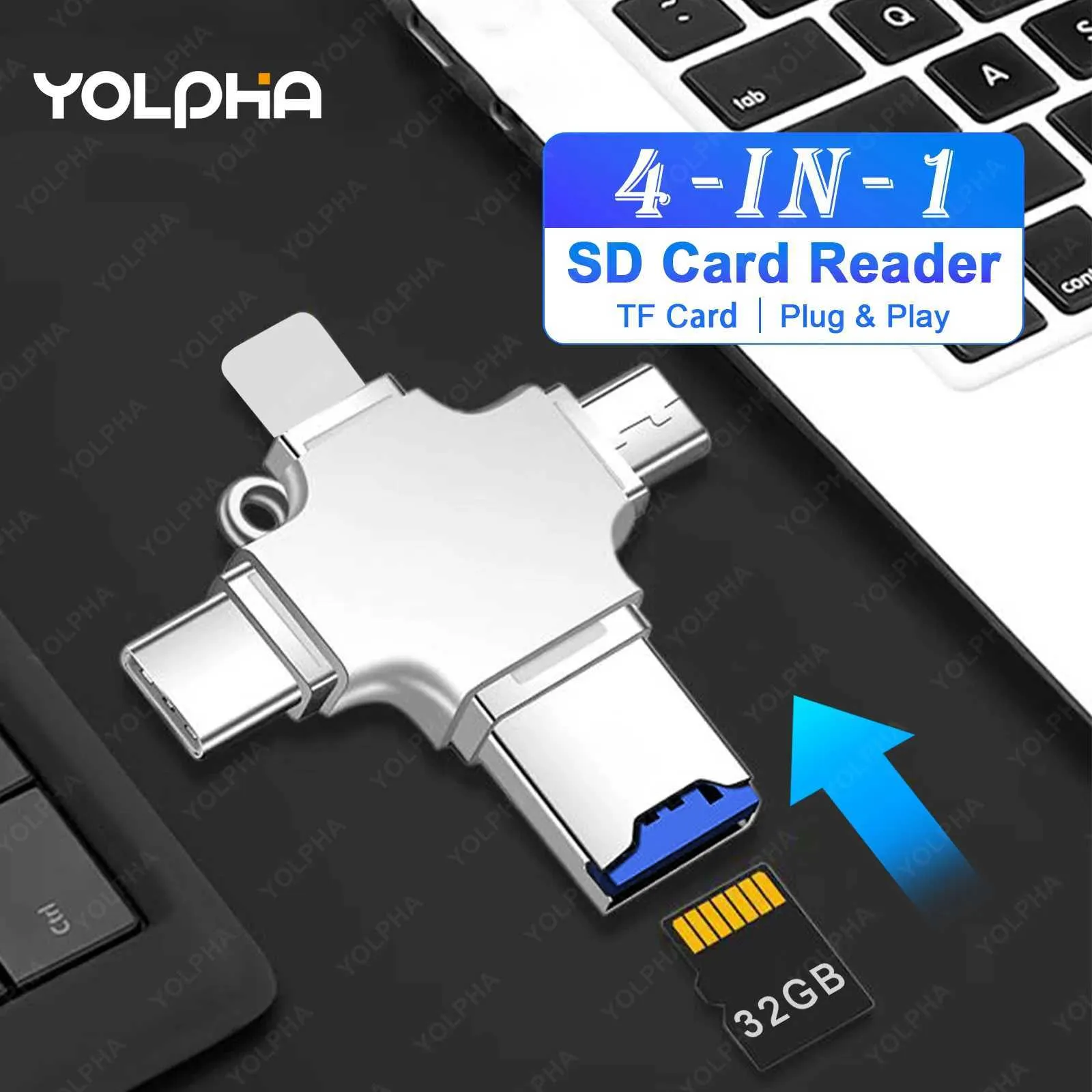 4-in-1 USB Type-C Memory Card Reader Adapter - SD & Micro SD Compatible ...