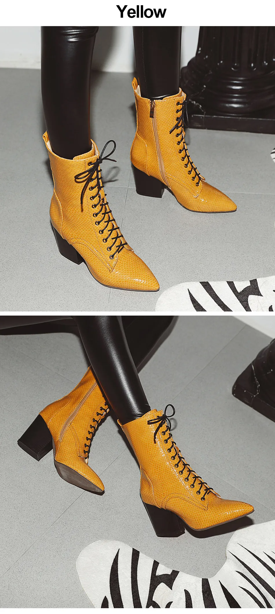 Women's Pointed Toe Snake Print Ankle Boots with Plush Lining - Zipper ...