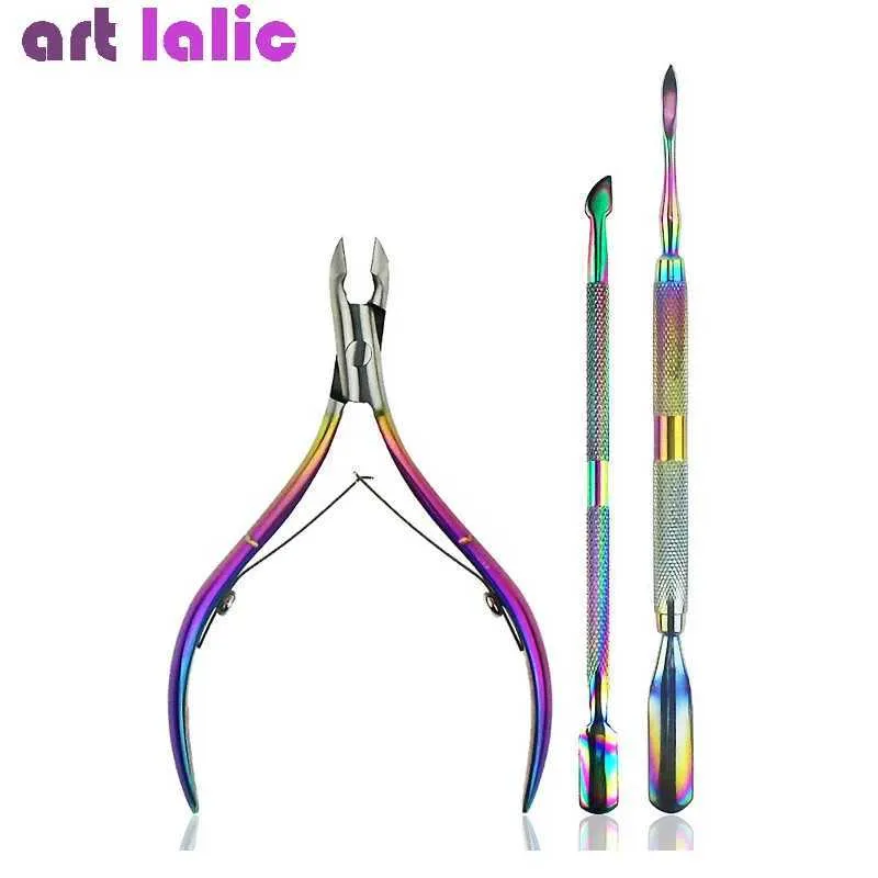 Rainbow Titanium Nail Care Set - 3-Piece Cuticle Pusher, Nipper ...