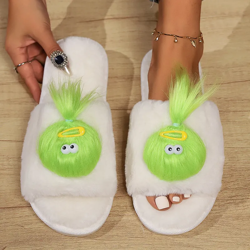Cute Faux Fur Slider Slippers: Women's Open Toe Fluffy Slides, Soft ...