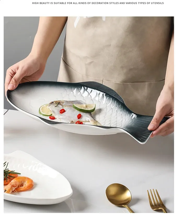 Creative Fish-Shaped Ceramic Plate for Restaurant Table, Steamed ...