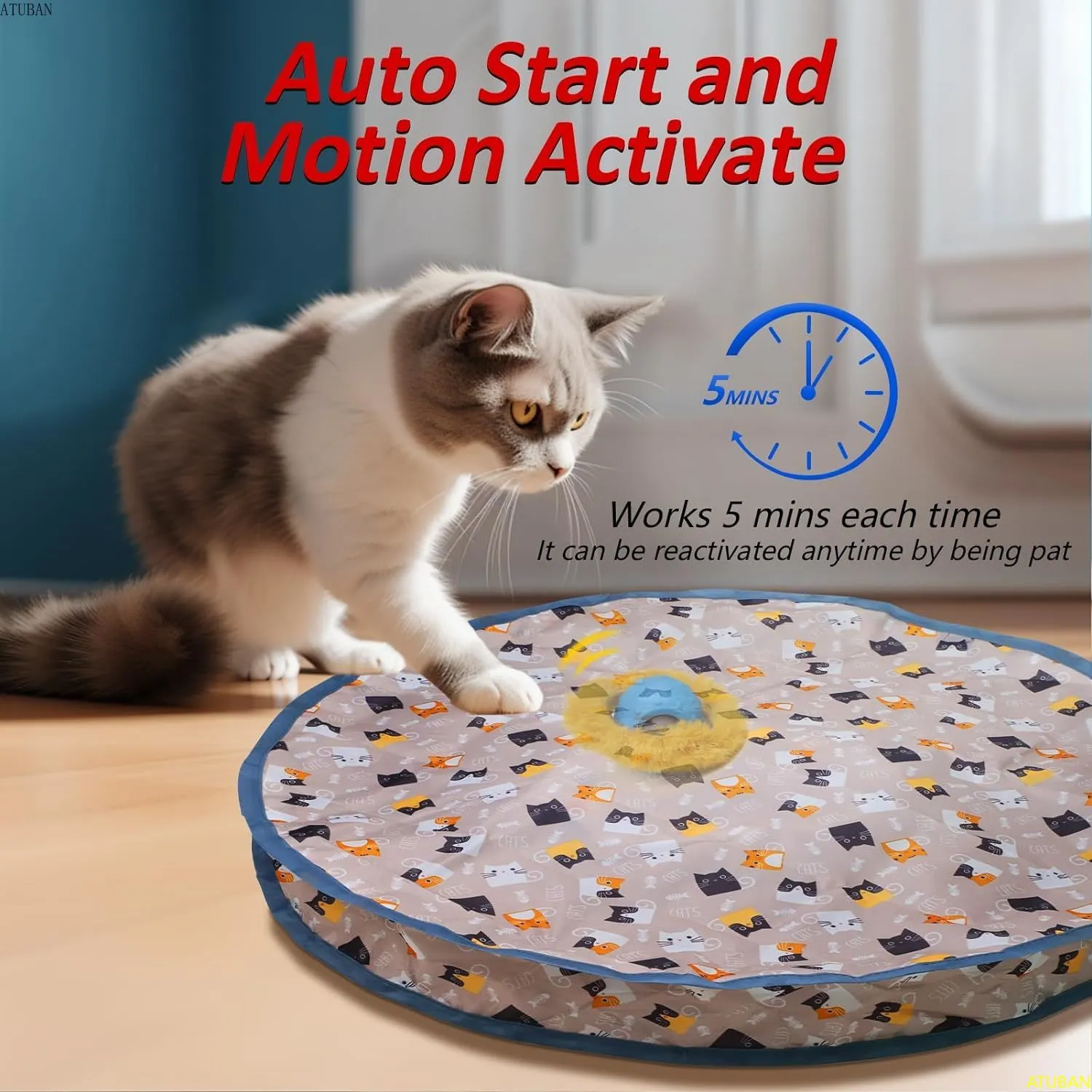 Interactive Electric Cat Toy with Hiding Cover, Chirping & Motion ...