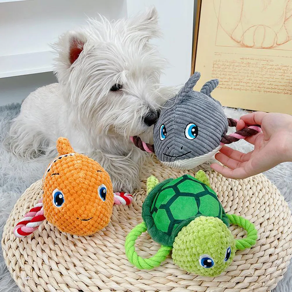 Durable Plush Squeak Toys for Dogs - Shark, Turtle, & Fish Designs from ...