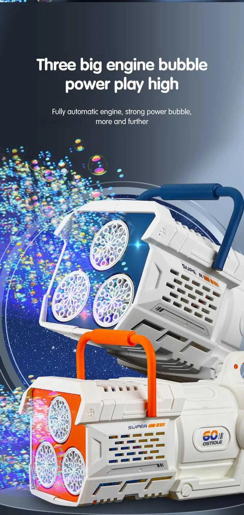 Electric Automatic Bubble Machine with LED Light - 60 Hole Handheld ...