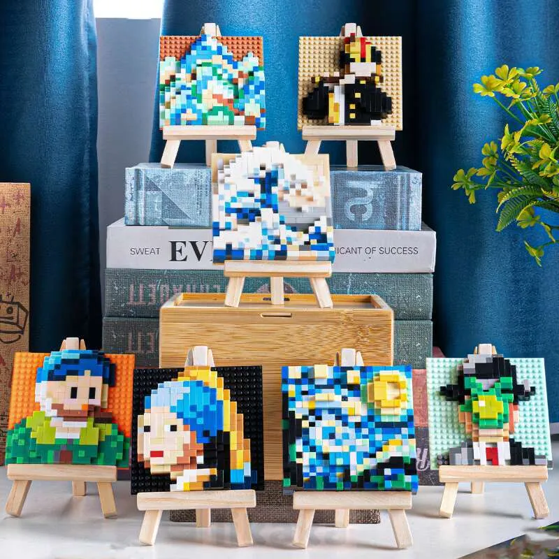 3D Pixel Art Famous Paintings Building Creative Van Gogh Starry Sky ...