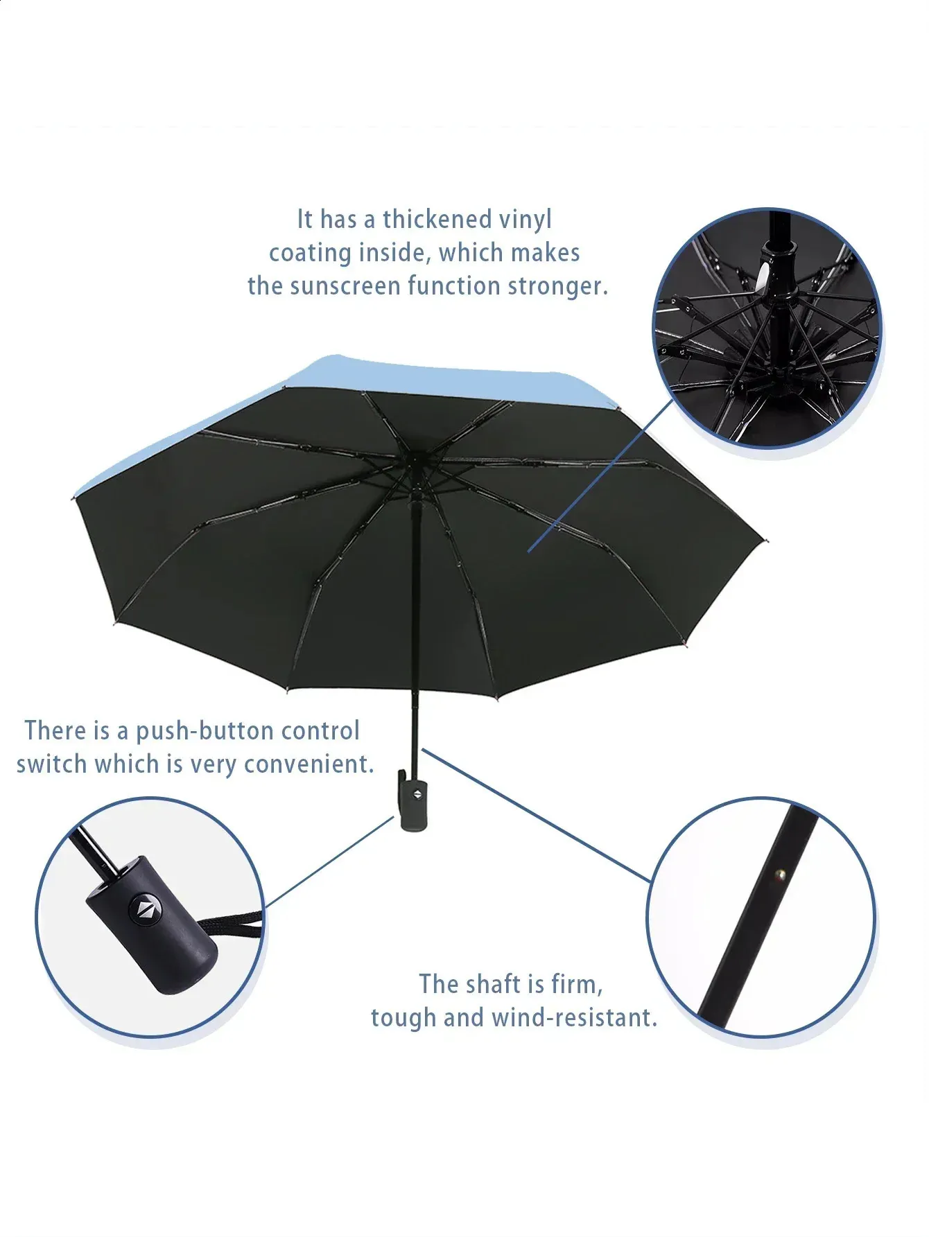Windproof Travel Umbrella with 8 Ribs - Automatic Open & Close ...