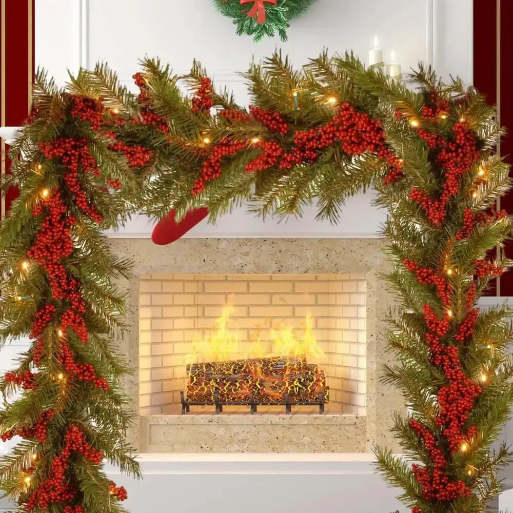 Indoor Christmas Garland with Lights Metal Rattan Wreath Decoration ...