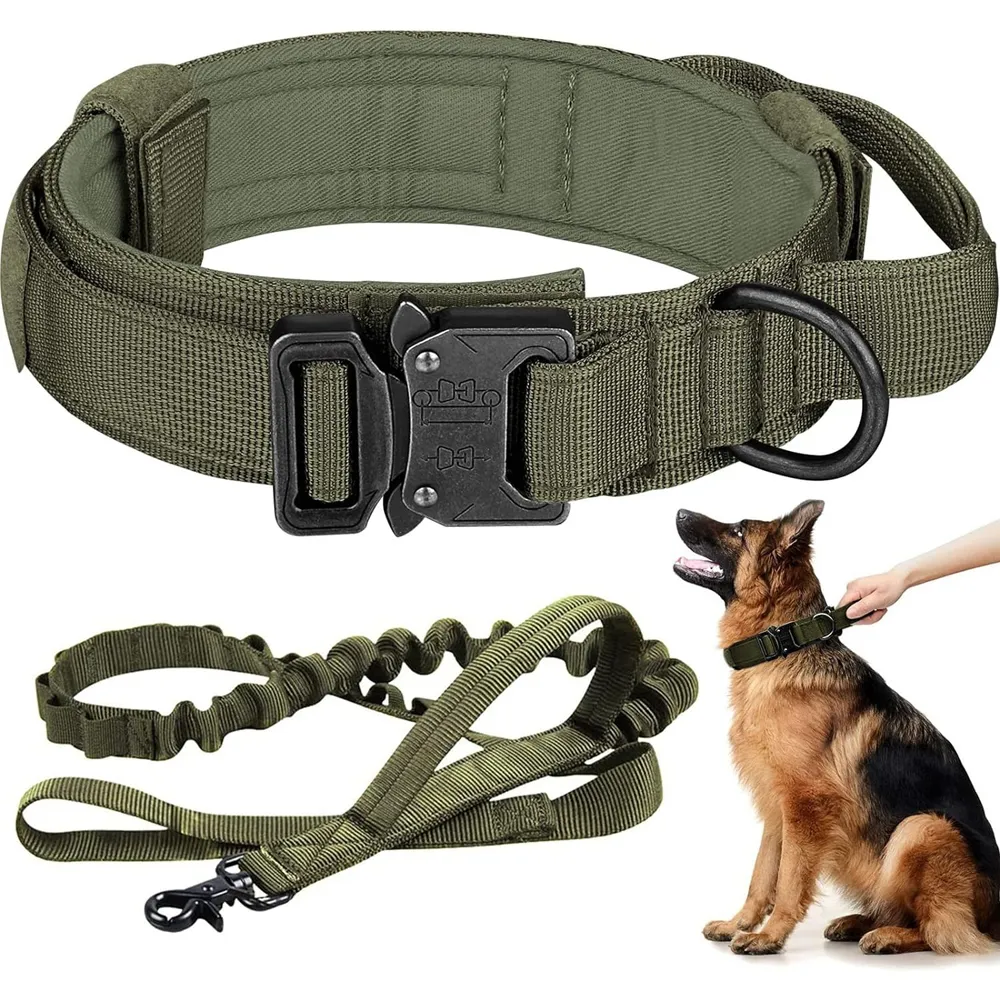 Durable Tactical Dog Collar and Leash Set, Adjustable Military Style ...
