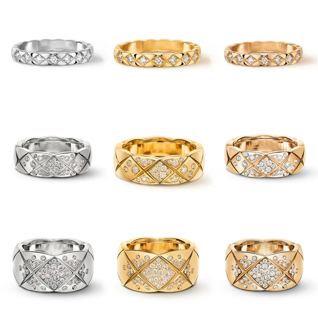 Band Rings Gold Rhombus Check Designer Ring With Diamond For Women And ...