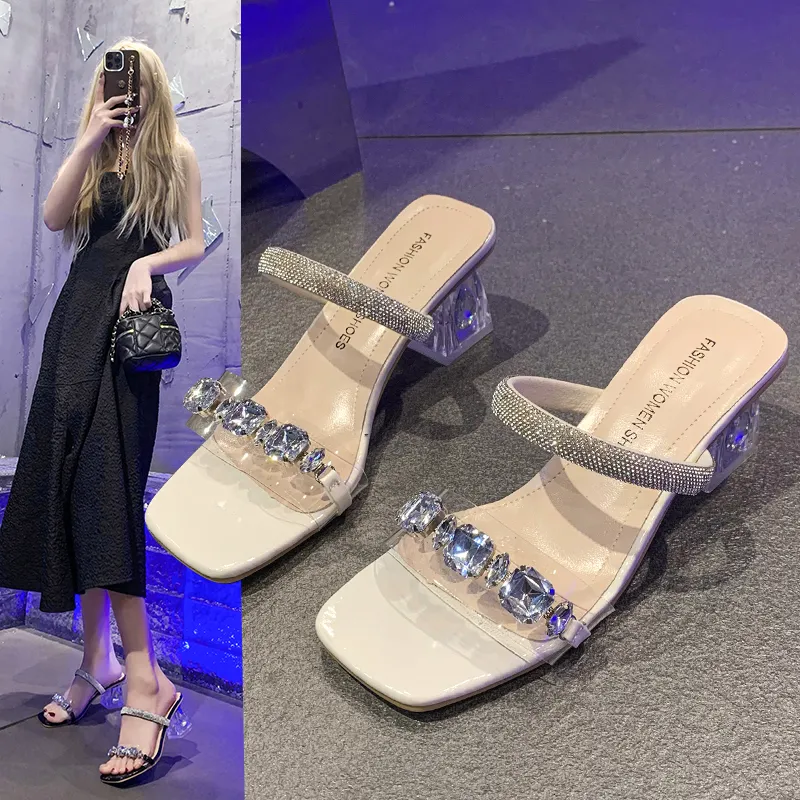 Women's Square High Heels: Summer Fashion Slippers with Transparent ...