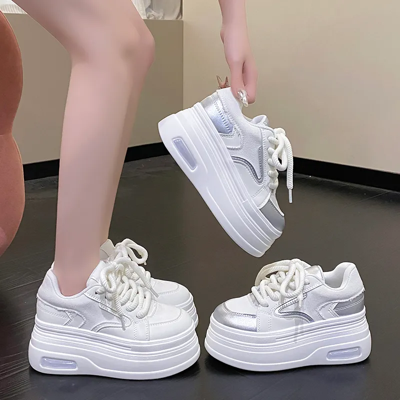 High Platform Sneakers: 8CM Lift, Real Leather, Breathable Mesh - Shop ...