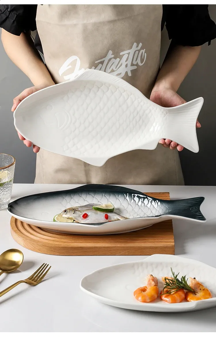 Creative Fish-Shaped Ceramic Plate for Restaurant Table, Steamed ...