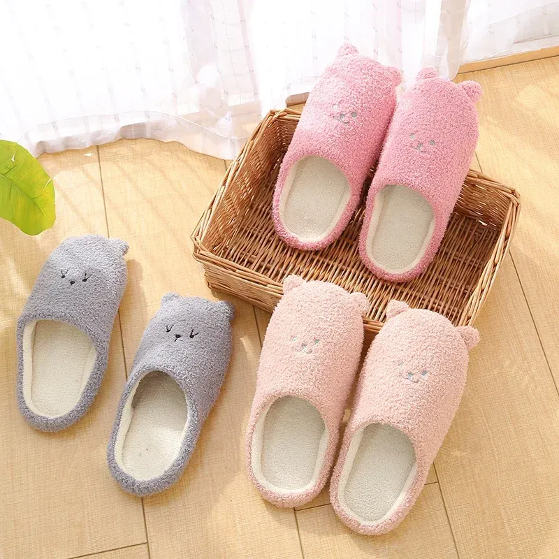 Cute Elk Slippers for Couples Plush Indoor House Shoes Cotton Slides Thick Warm for Men Women