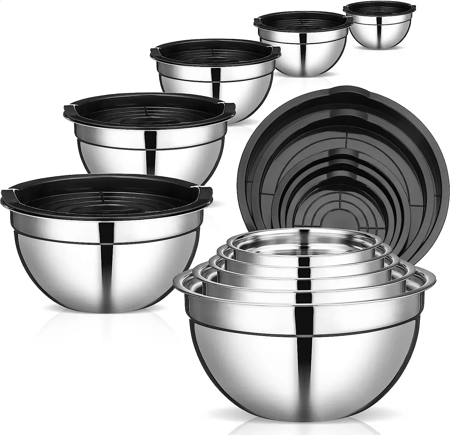 Stainless Steel All Clad Mixing Bowls Set With Lids For Kitchen Baking ...