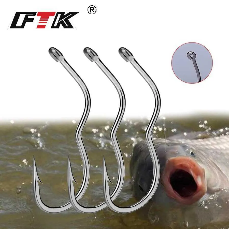 FTK High Carbon Steel Fish Hook With Loop 6 13# Automatic Flip SHarp ...