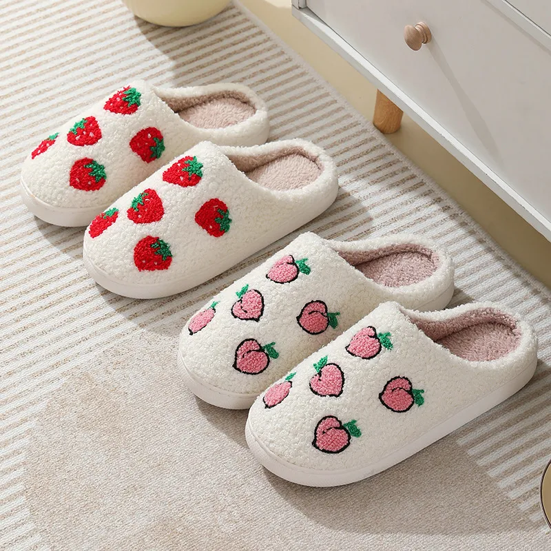 Cute Fruit Plush Women's Indoor Faux Fur House Terry Cloth Slippers ...