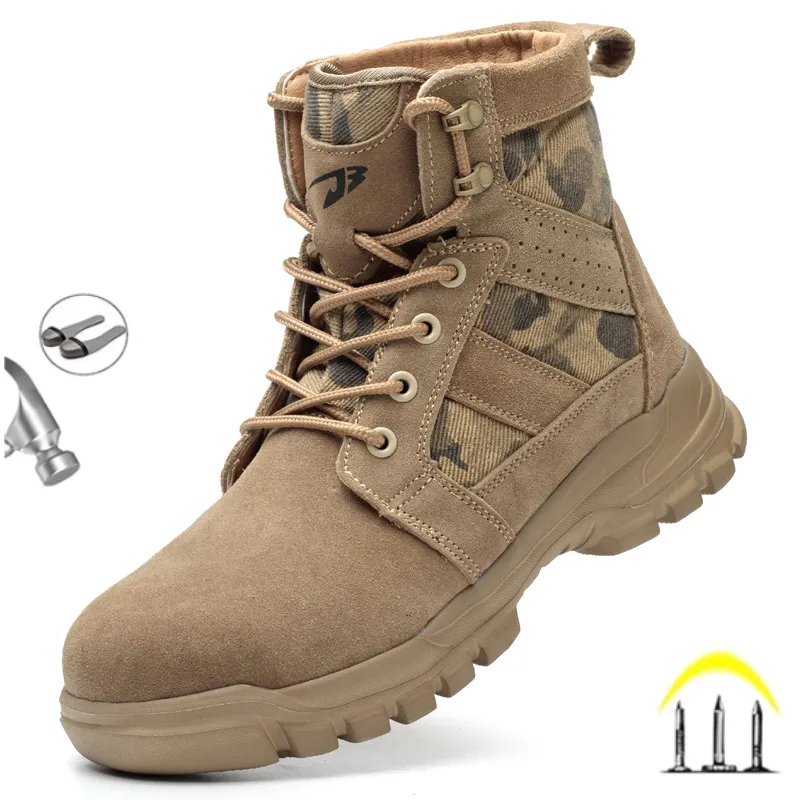 Mens Ankle High Boots Rugged Cow Suede Work Boots With Steel Toe Cap ...