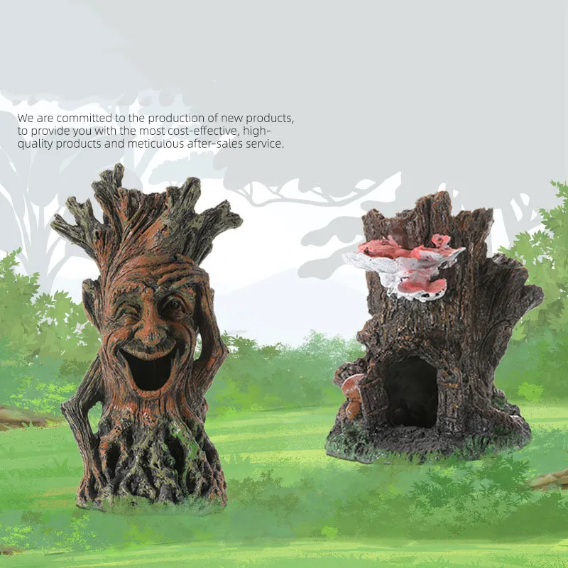 House Of Resin Imitation Tree Man With Open Door, Fish Tank, And Shrimp ...