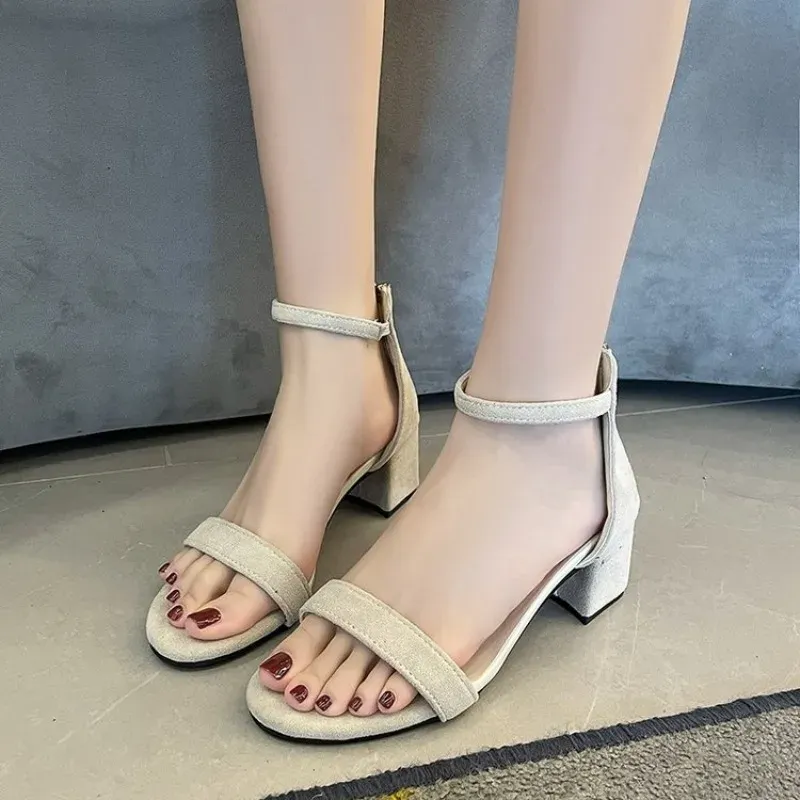 Beige High Heel Sandals for Women - Summer Fashion Open Toe Buckle ...