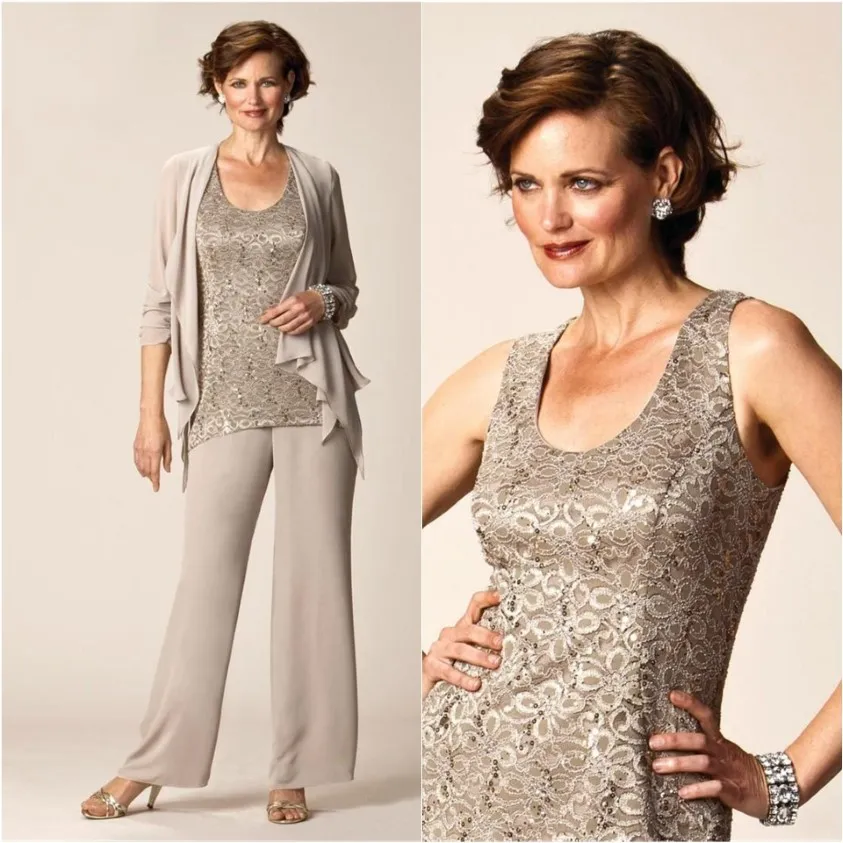 Chic Three Piece Mother Of The Mother Of Bride Pantsuits With Long ...