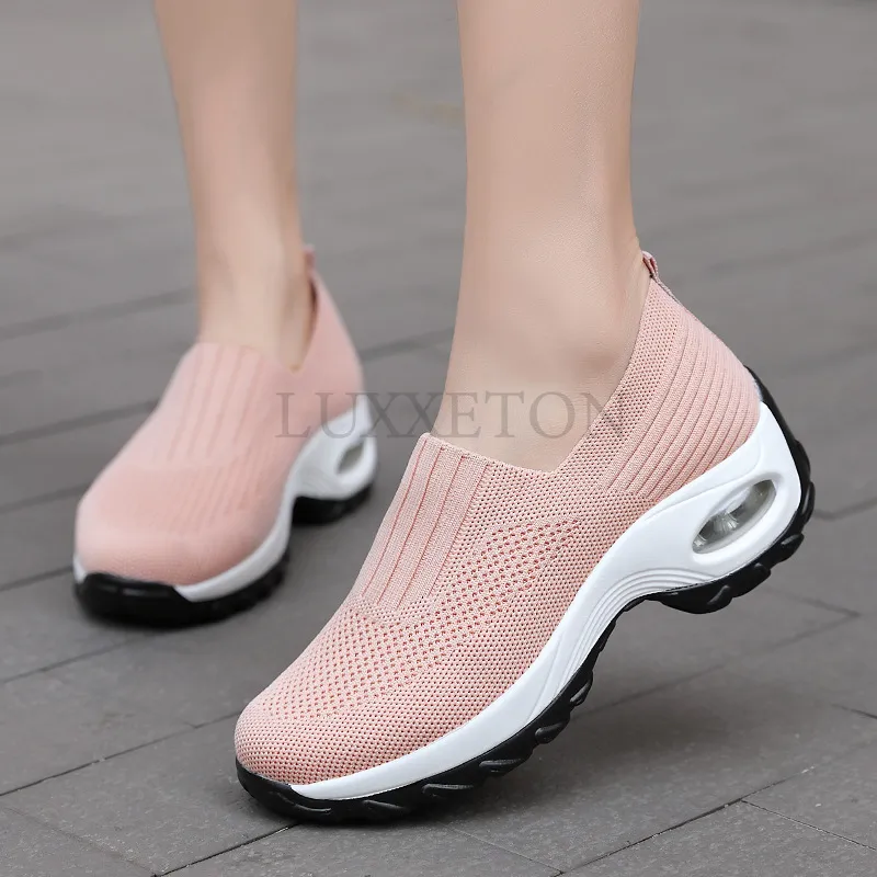 Bulk Slip On Womens Orthopedic Walking Shoes Lightweight Mesh Platform ...