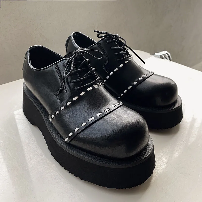 Bulk Platform Sneakers Men: Premium Leather Derby Shoes Retro Chunky ...