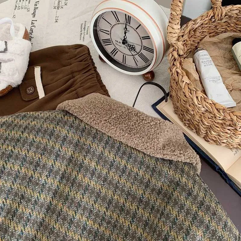 Kids Plaid Tweed Parka Coat with Horn Buckle - Warm Winter & Autumn ...