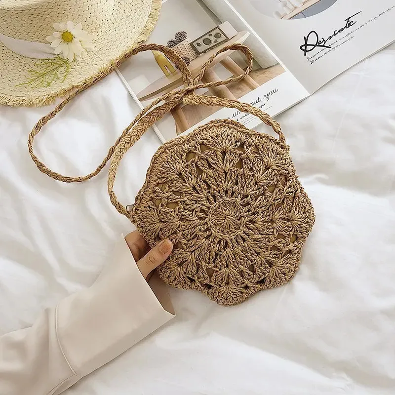 Bohemian Circle Straw Crossbody Bag: Handmade Rattan Summer Beach ...