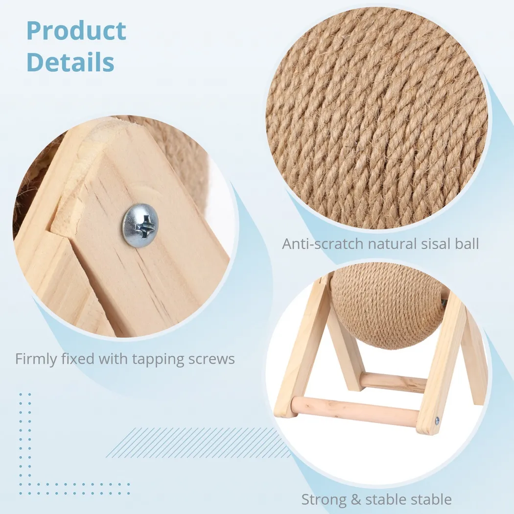 Sisal Cat Scratch Ball | Wooden Interactive Spinning Scratcher Toy for ...