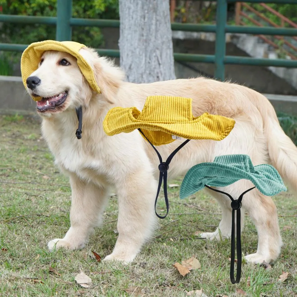 Adjustable Pet Sun Hat with Ear Holes - Corduroy Visor Cap for Dogs ...