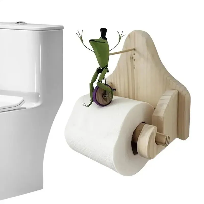 Wooden Frog Bicycle Toilet Paper Holder - Rustic Bathroom Decor Tissue ...
