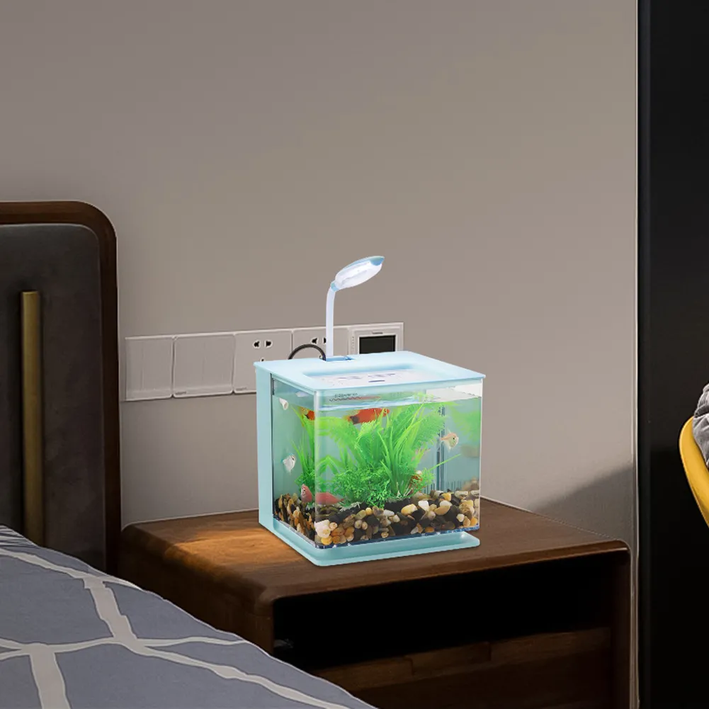 Small Aquarium Fish Tank with Built-in LED Light, USB Water Pump, Dual ...
