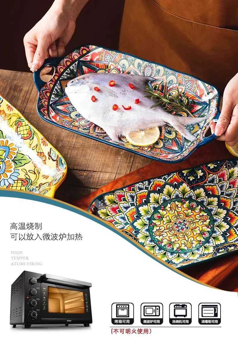 Elegant Ceramic Steamed Fish Plate: Bohemian Style Serving Dish ...