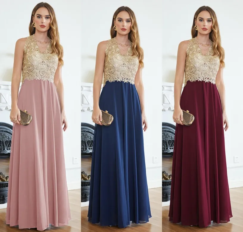 DHgate.com:Elegant Gold Chiffon Evening Dress with Appliques - V Neck ...