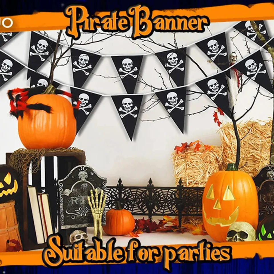 5-Meter Pirate Pennant Banner - Triangle Flags for Parties & Halloween ...