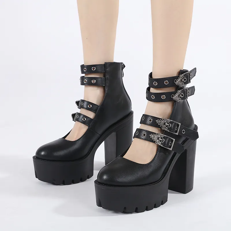 Wholesale Goth Style Women's Block Heels With Buckle Strap For ...