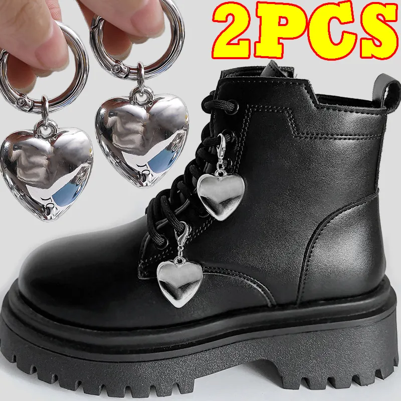 2-Pack Punk Heart Shoe Charms - Metal Hollow Love Boots Buckles, Snap ...