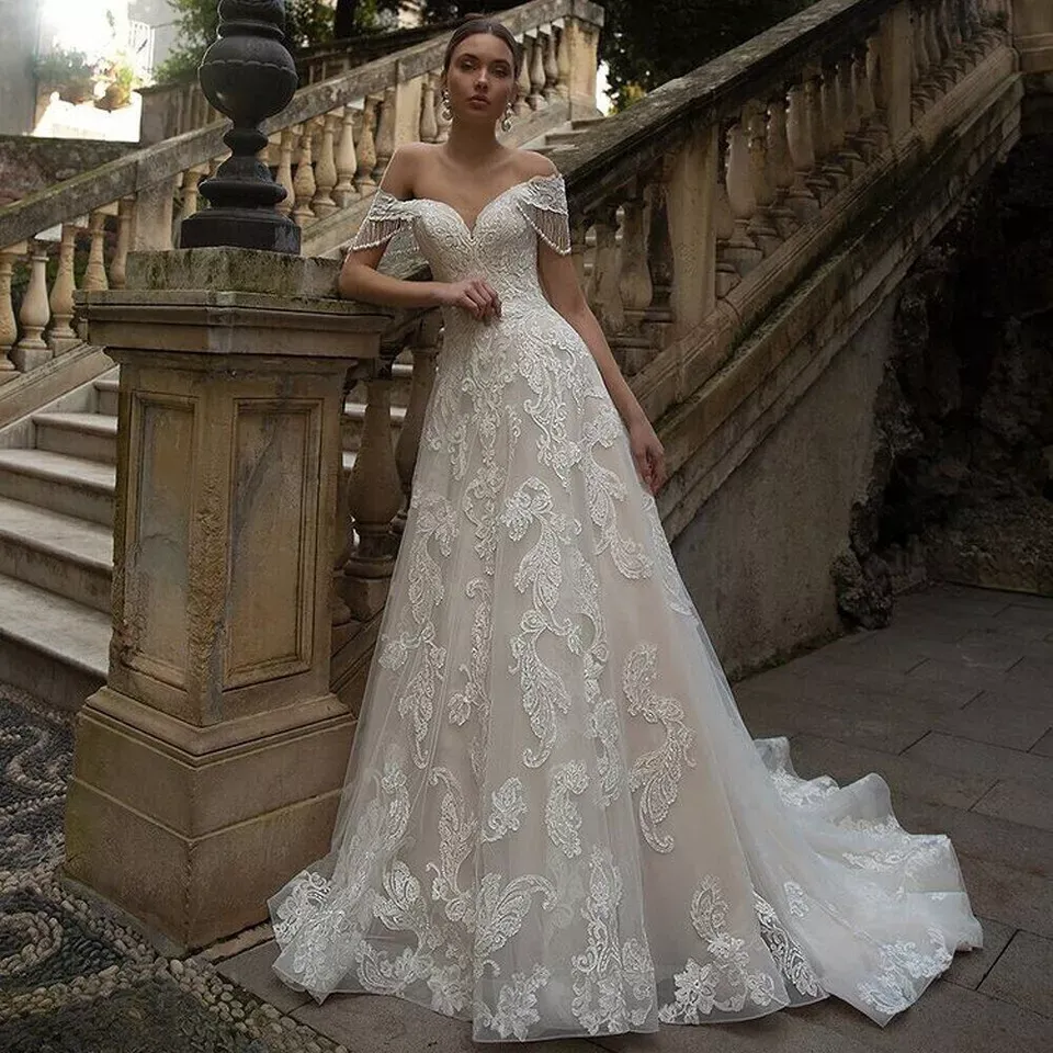 Exquisite A-Line Princess Wedding Dress: Sweetheart Off-Shoulder Lace ...