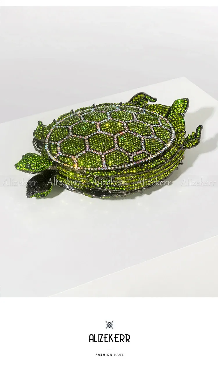 Turtle Evening Bag: Unique Metallic Crystal Clutch, Rhinestone Detail ...