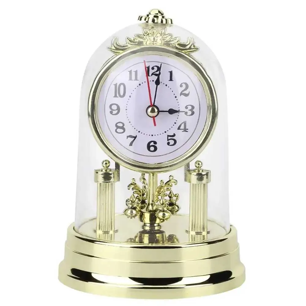 Retro Style Table Clock - Gold Accents, Silent Movement, Clear Cover ...