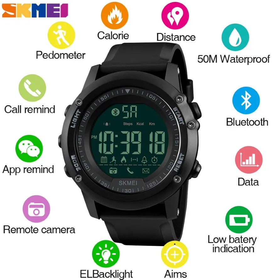 SKMEI Smartwatch For Men Bluetooth Camara Control Womens Wristwatch ...
