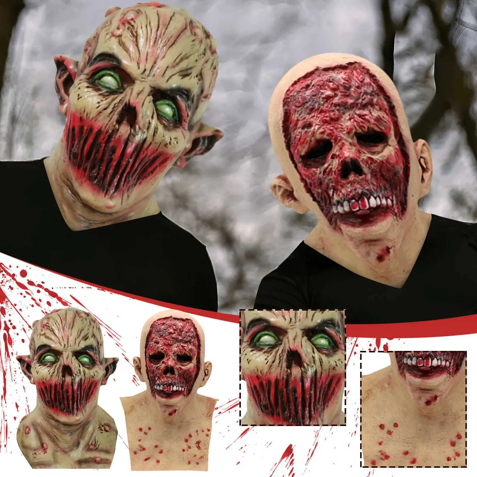 Creepy Full Head Latex Scary Mask Perfect For Halloween Cosplay And ...