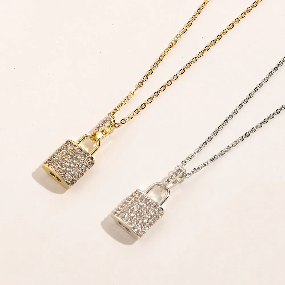 Crystal Lock Pendant Necklace 18K Gold Plated 925 Silver Plated ...