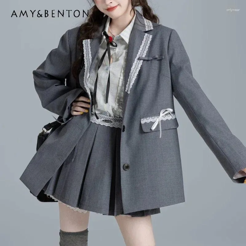 College Style Two Piece Graduation Dress With Pocket Suit Collar, Bow ...