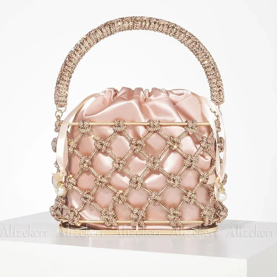 Elegant Rhinestone Clutch Purse: Knotted Rope, Woven Metal Cage Handbag ...