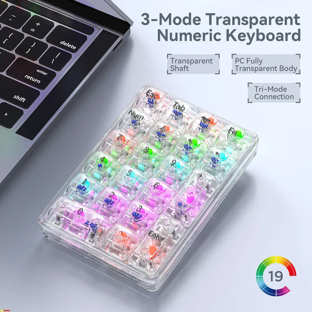 Crystal Clear RGB Wireless Keypad: 21-Key Numeric Keyboard, Bluetooth/2 ...